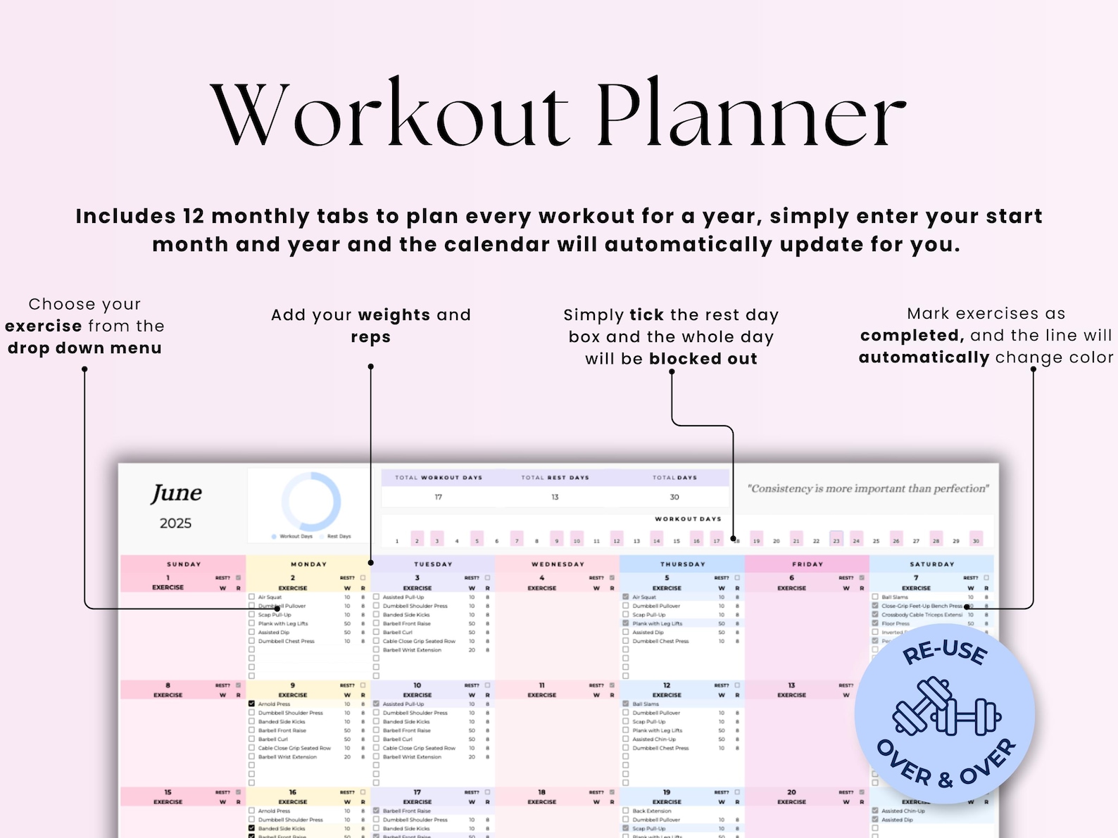 Workout Tracker Spreadsheet Google Sheets Beginners Exercise Planner ...