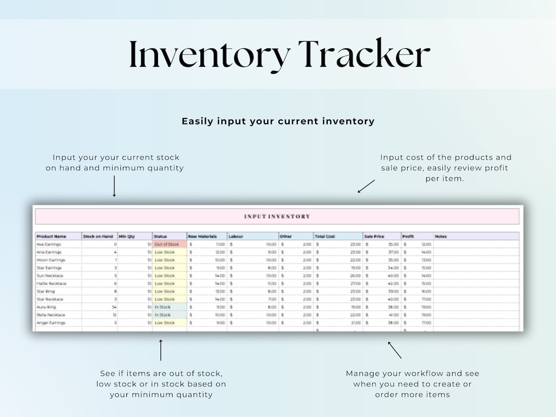 Inventory Order Tracker Spreadsheet, Product Tracking Template for ...