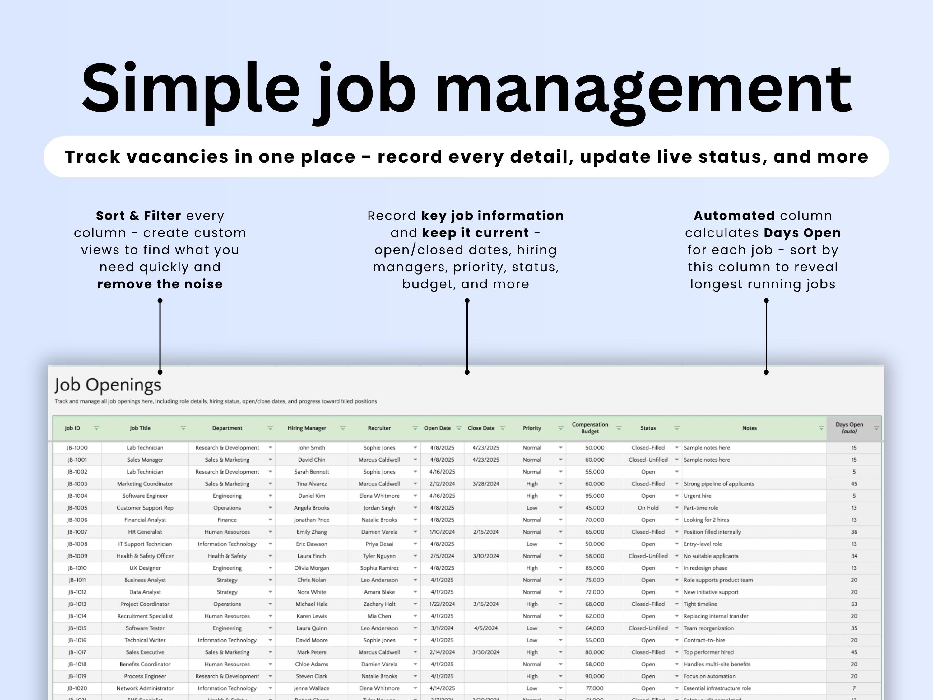 Recruitment Tracker Spreadsheet Hiring Tracker Excel Recruiting Planner ...