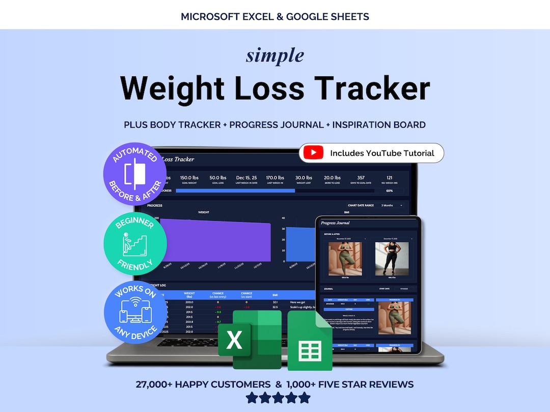 Weight Loss Tracker Spreadsheet Excel Google Sheets Digital Planner ...