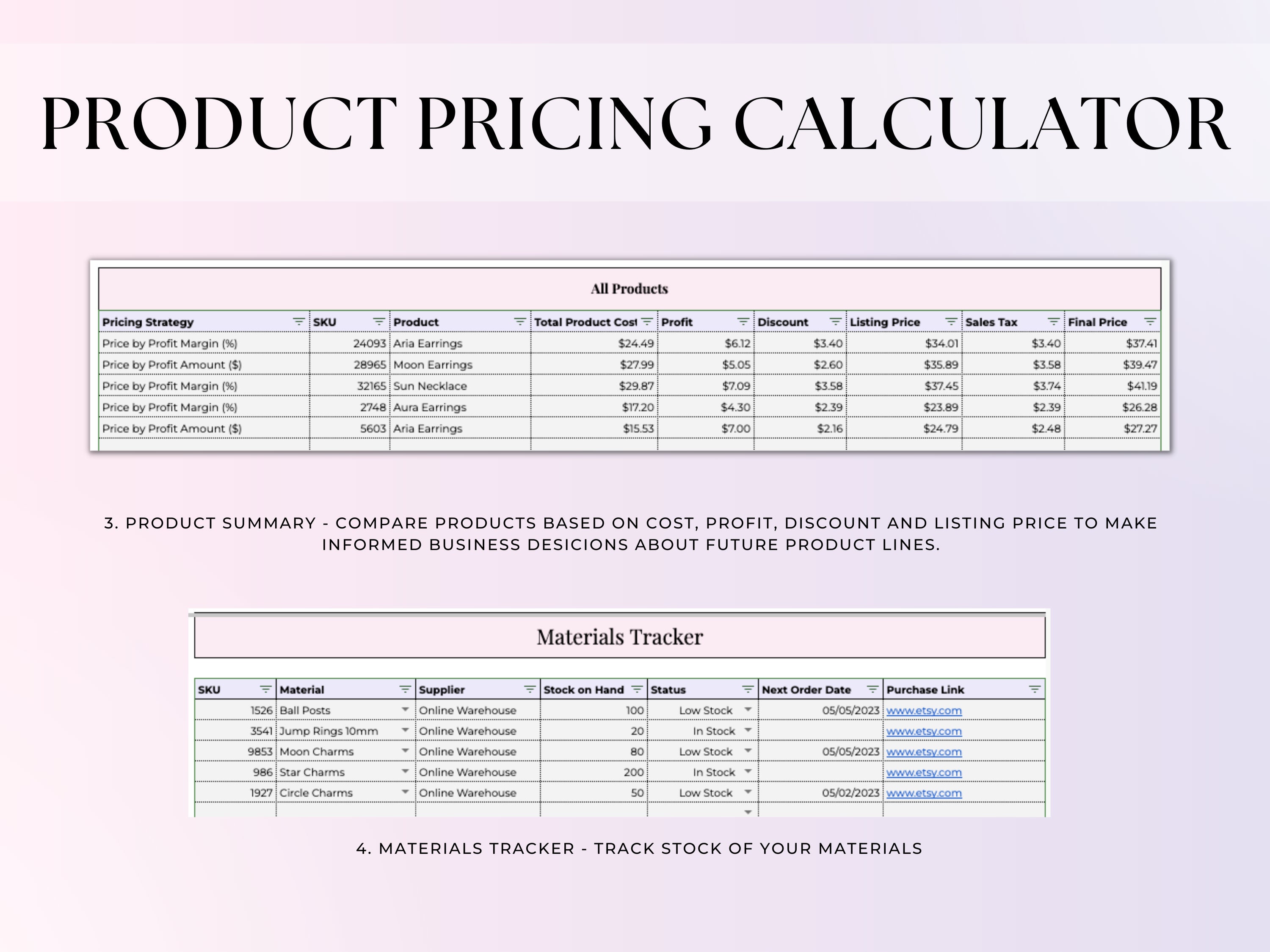 Easy Bookkeeping Spreadsheet Template Small Business, Product Pricing Calculator, Google Sheets ...