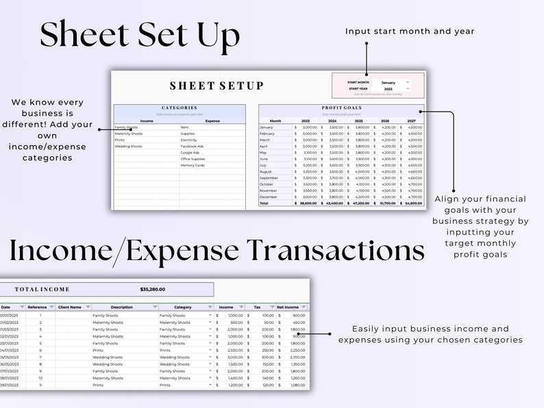 Easy Bookkeeping Spreadsheet Template for Photographer Videographer ...