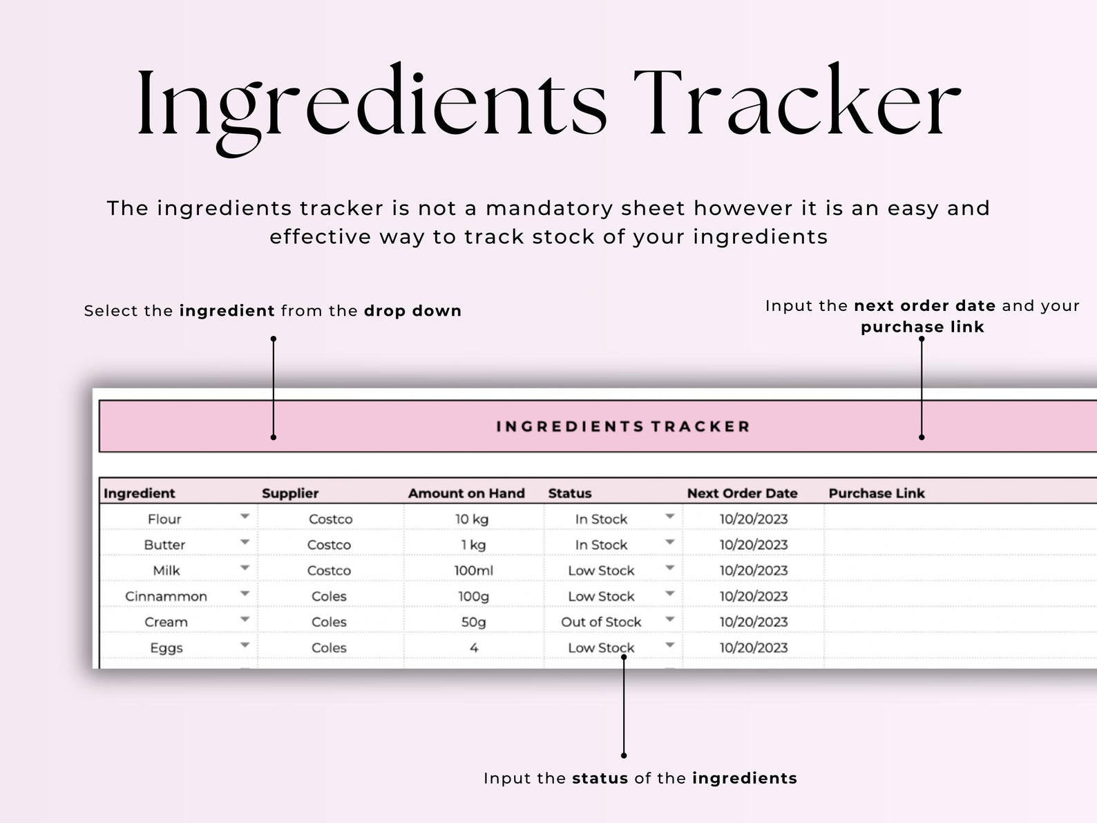 Recipe Cost and Pricing Calculator, Order Tracker Home Baker Business ...