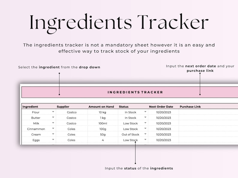 Recipe Cost and Pricing Calculator, Order Tracker Home Baker Business ...