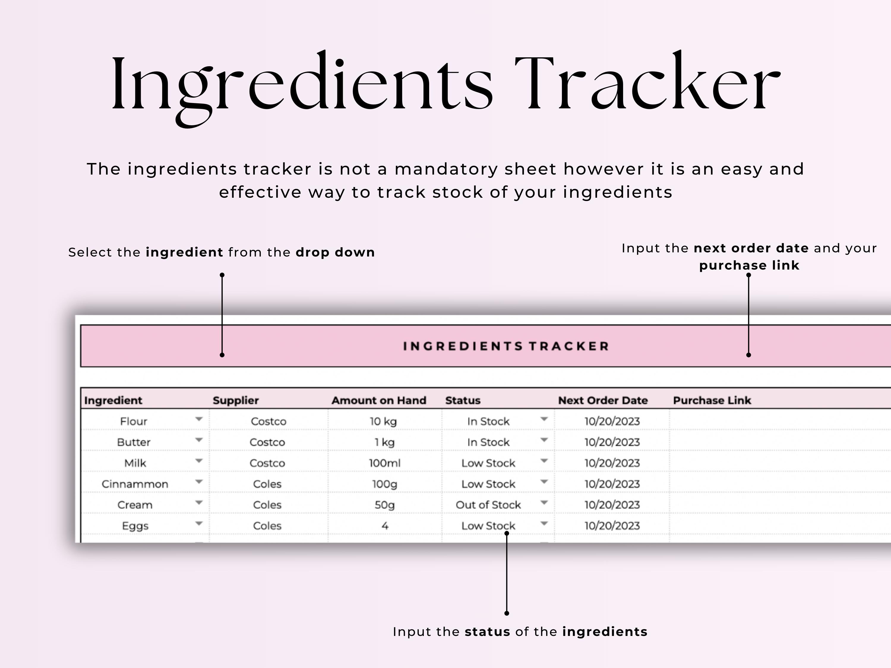 Recipe Cost and Pricing Calculator, Order Tracker Home Baker Business ...