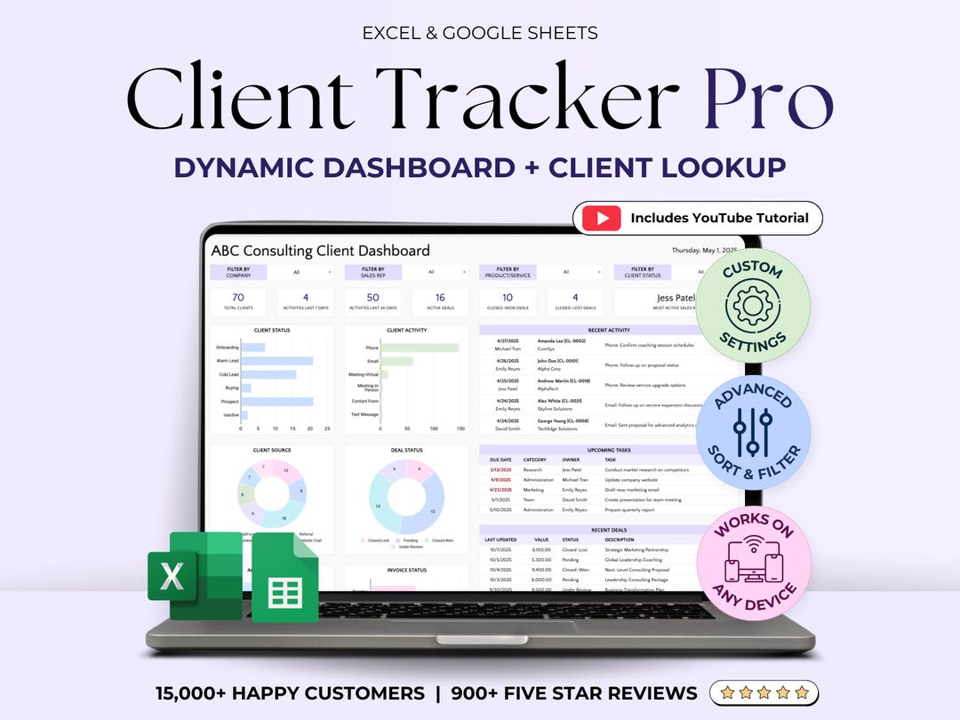Client Tracker Excel CRM Tracker Spreadsheet Google Sheets Client ...
