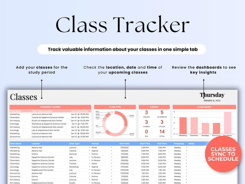 Academic Student Planner Spreadsheet 2026 College Assignment Tracker ...