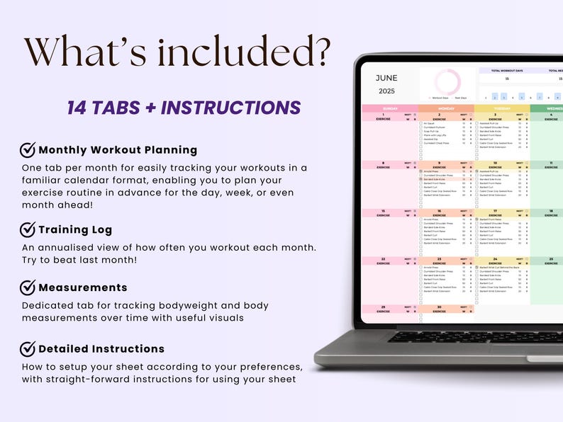 Workout Planner Google Sheets Beginners Exercise Tracker Spreadsheet ...
