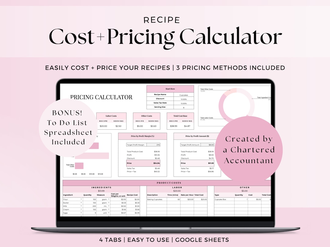 Recipe Cost and Pricing Calculator, Home Baker Business Cake Costing ...
