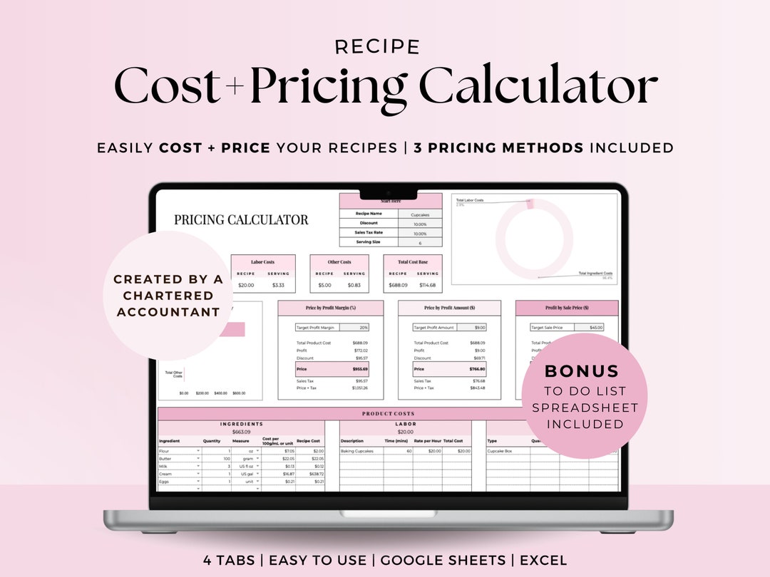 Recipe Cost and Pricing Calculator, Home Baker Business Cake Costing ...