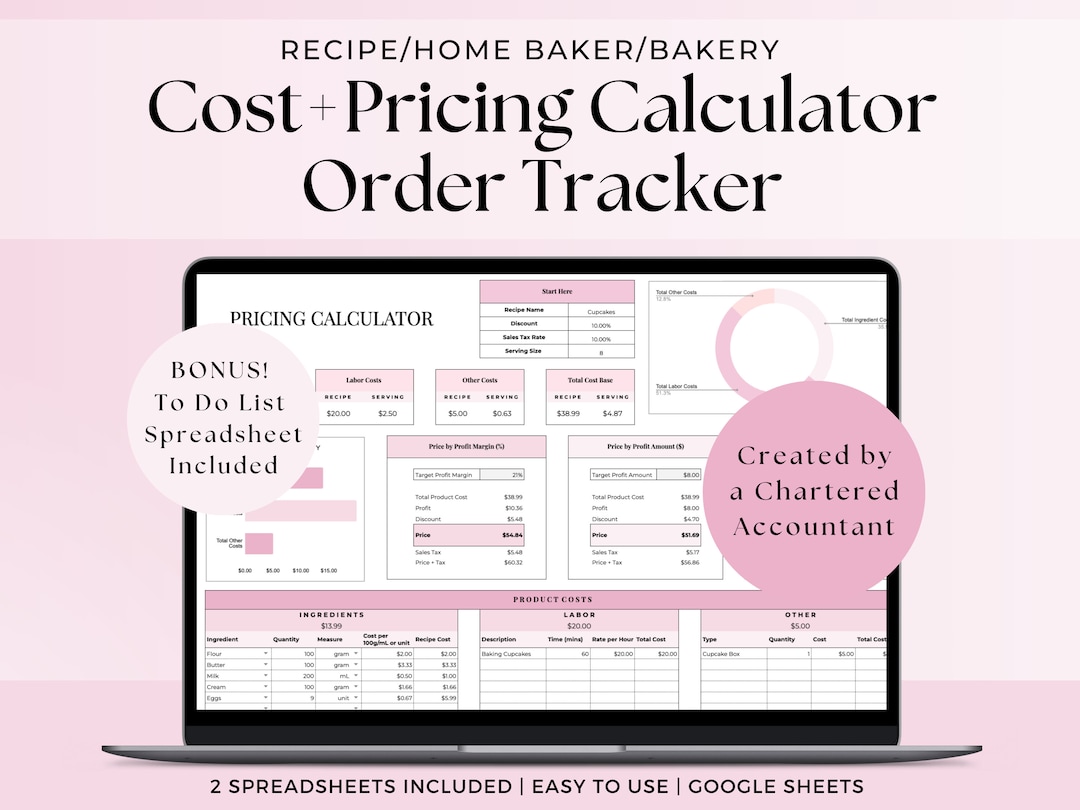 Recipe Cost and Pricing Calculator, Order Tracker Home Baker Business ...