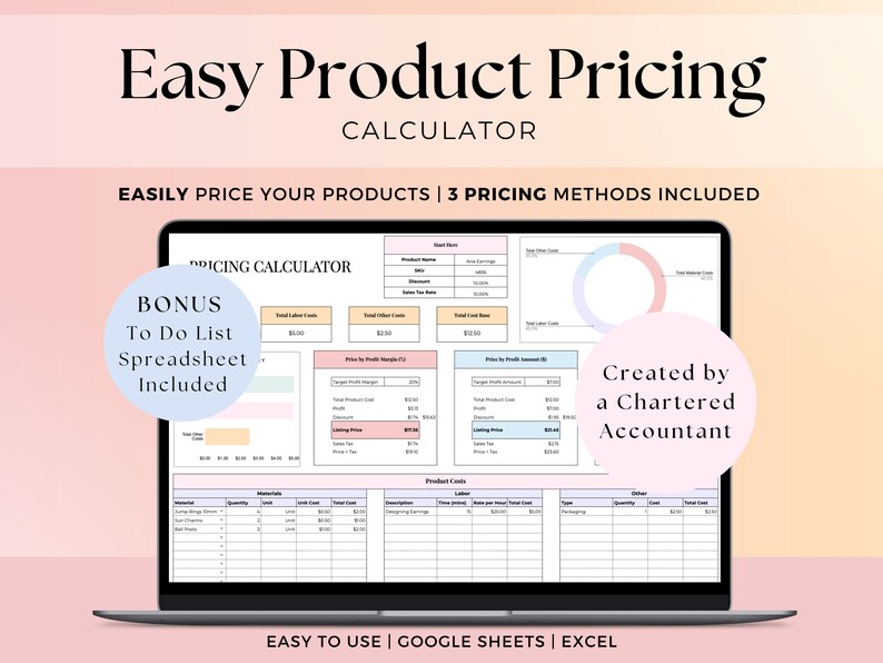 Easy Product Pricing Calculator Template for Small Business, Profit ...
