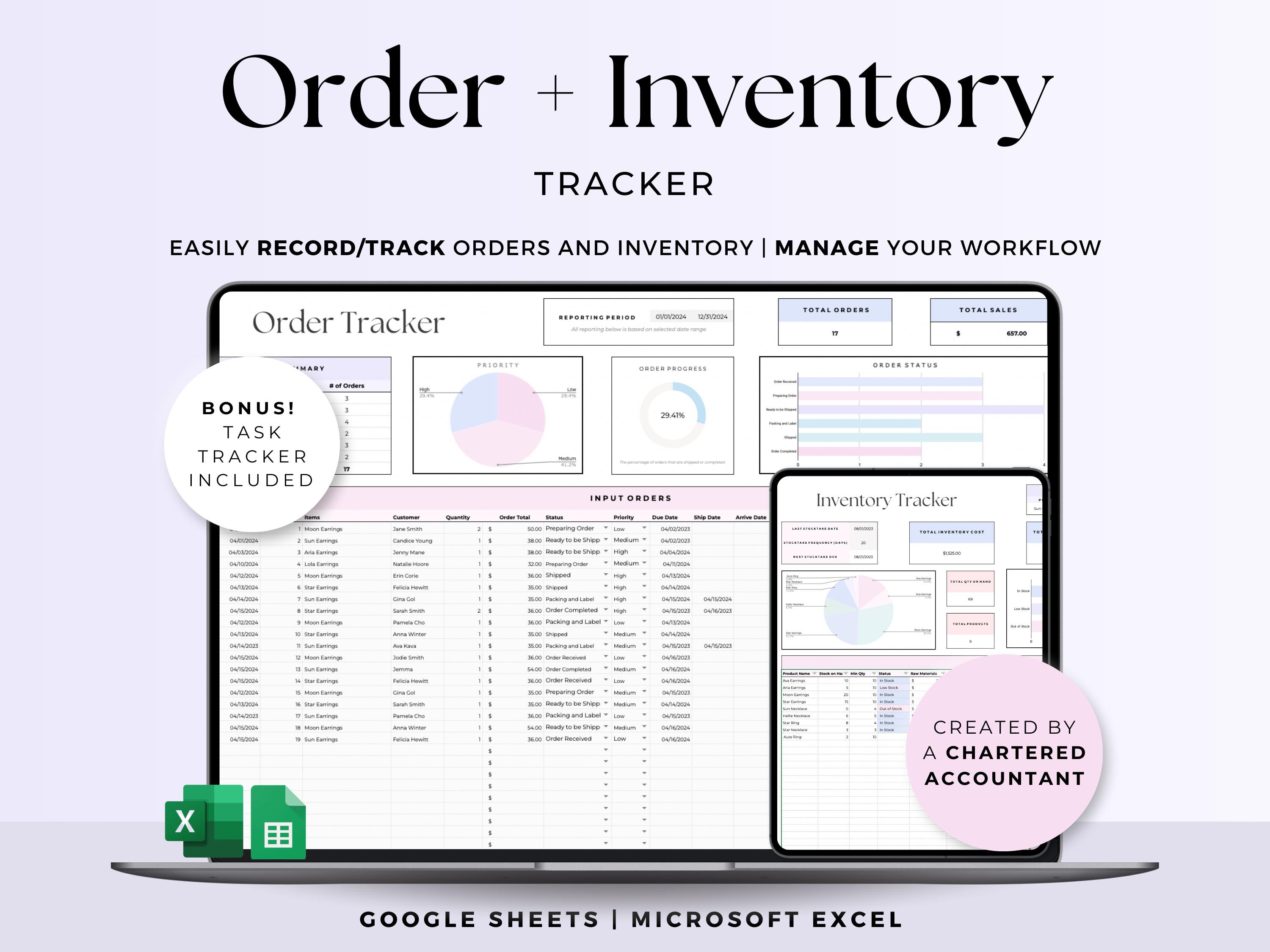 Inventory Order Tracker Spreadsheet, Product Tracking Template for ...