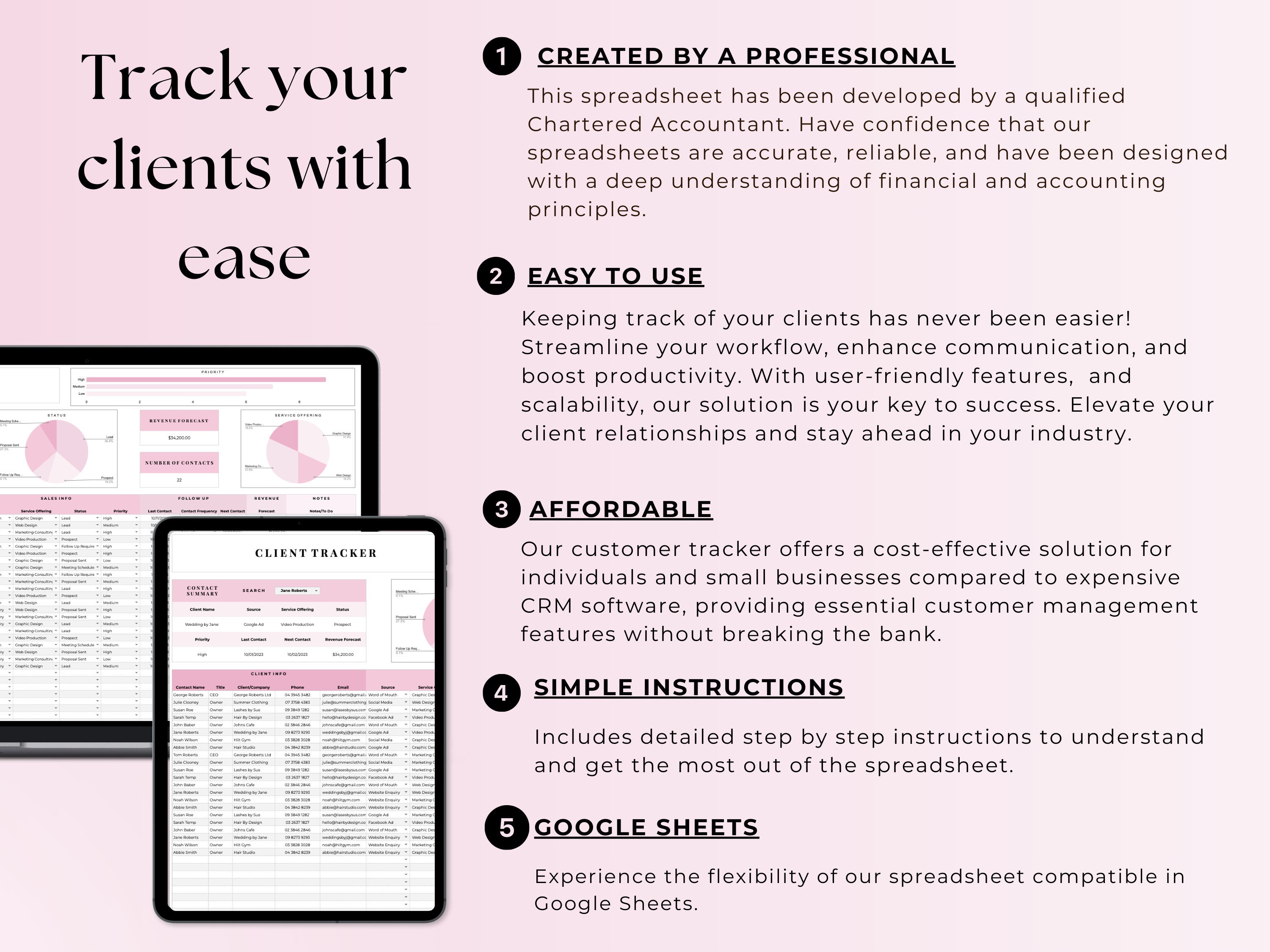 CRM Client Tracker, Customer Management Spreadsheet, Client CRM ...