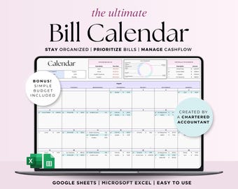 Bills Calendar Spreadsheet Google Sheets, Debt Bill Payment Tracker, Annual Budget Planner ...