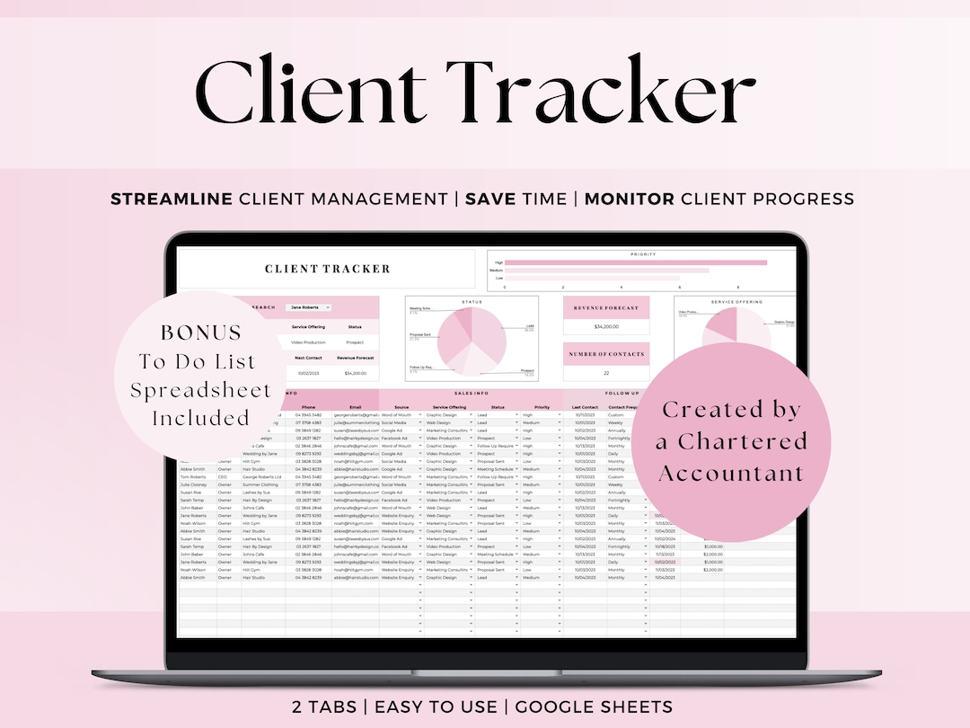 CRM Client Tracker, Customer Management Spreadsheet, Client CRM ...