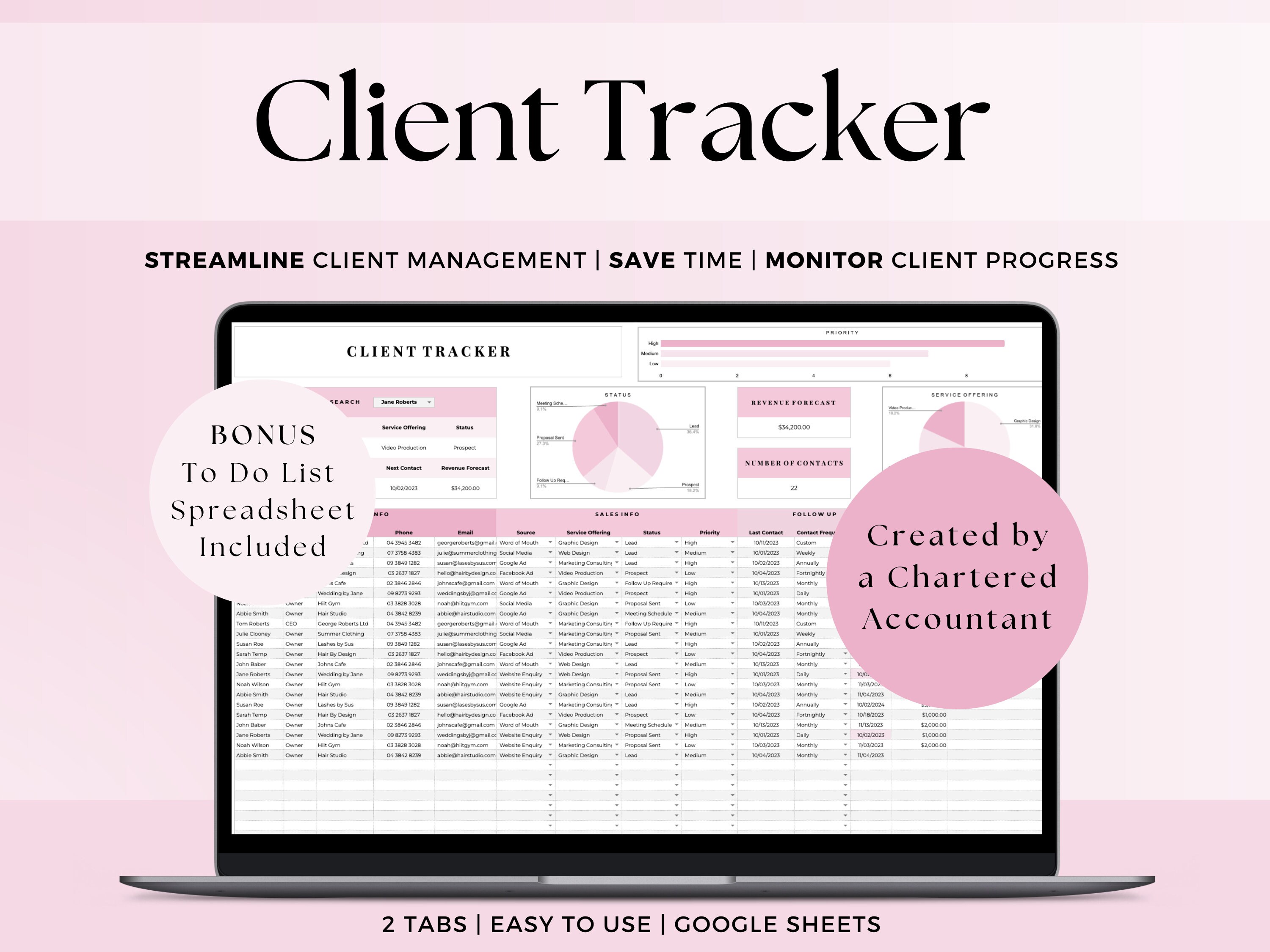 CRM Client Tracker, Customer Management Spreadsheet, Client CRM ...