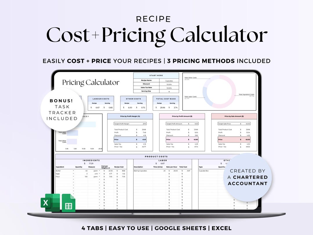 Easy Recipe Cost and Pricing Calculator, Food Business Costing Template ...