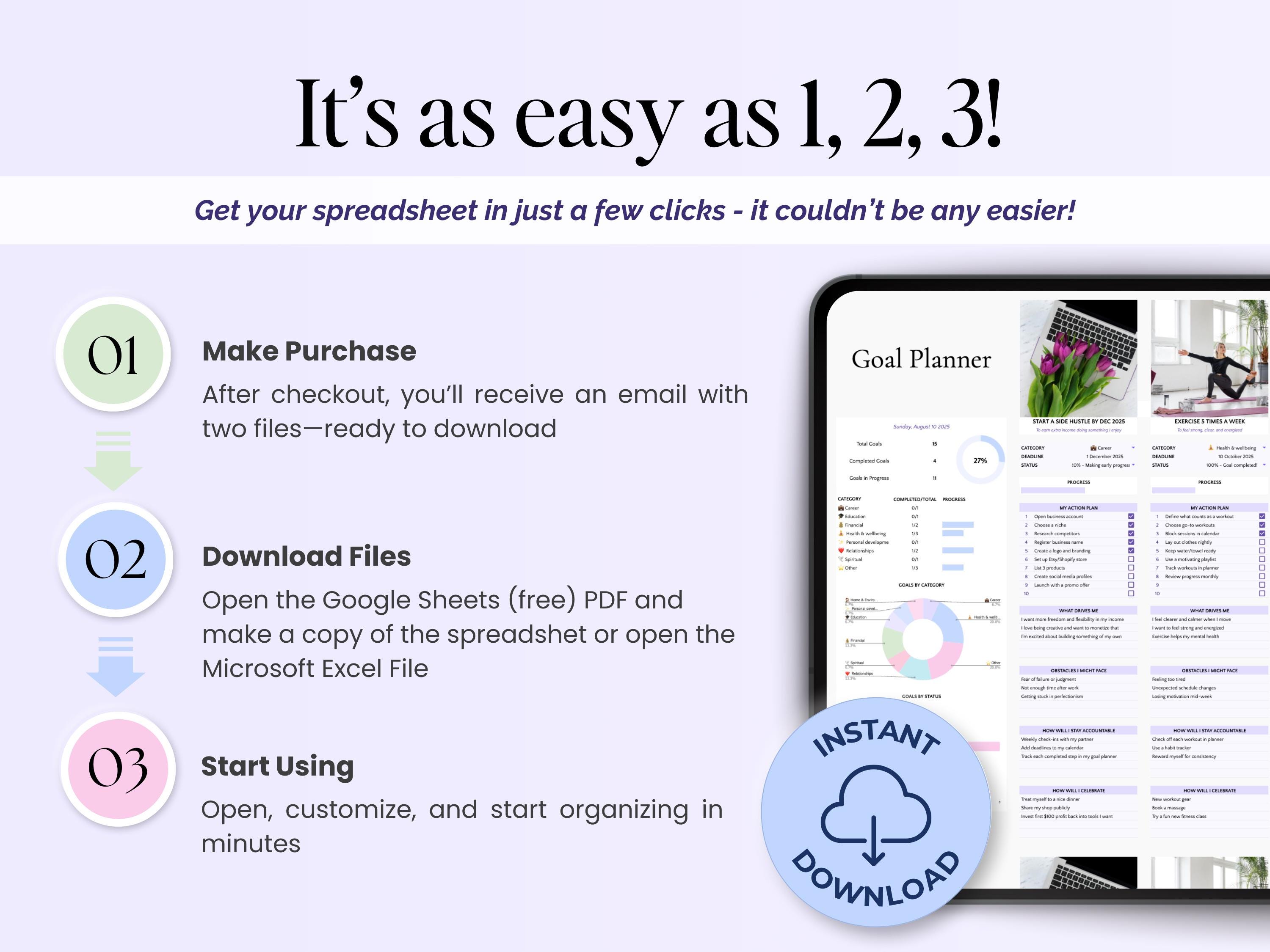 Task, Goal & Habit Tracker Spreadsheet | Productivity Planner, to Do ...