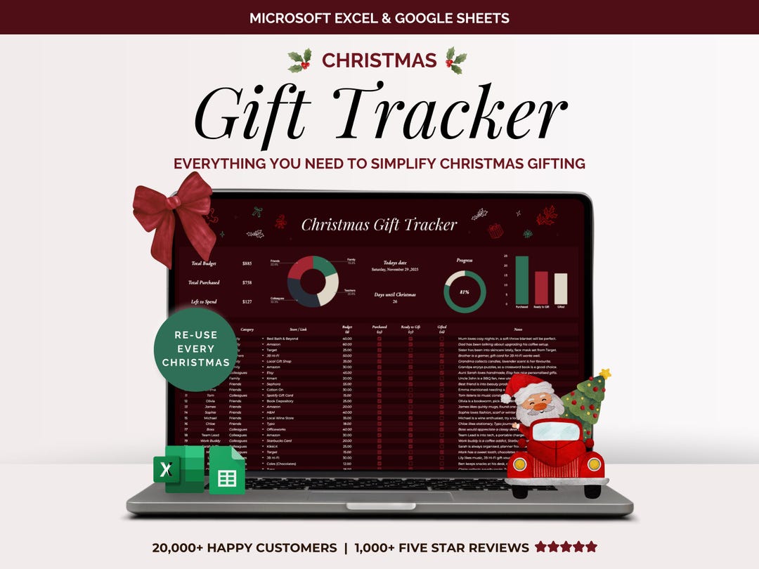 Christmas Gift Tracker Spreadsheet Holiday Present Planner Google ...