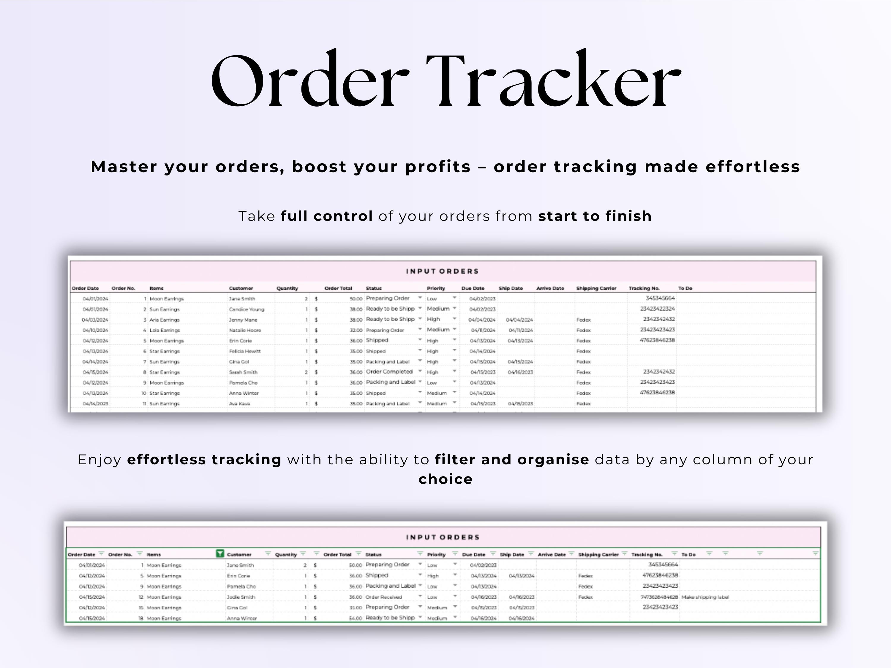 Inventory Order Tracker Spreadsheet, Product Tracking Template for ...