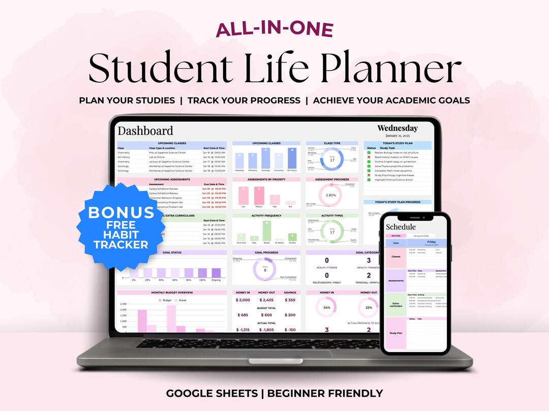 Student Planner Spreadsheet 2025 Academic College Assignment Tracker ...