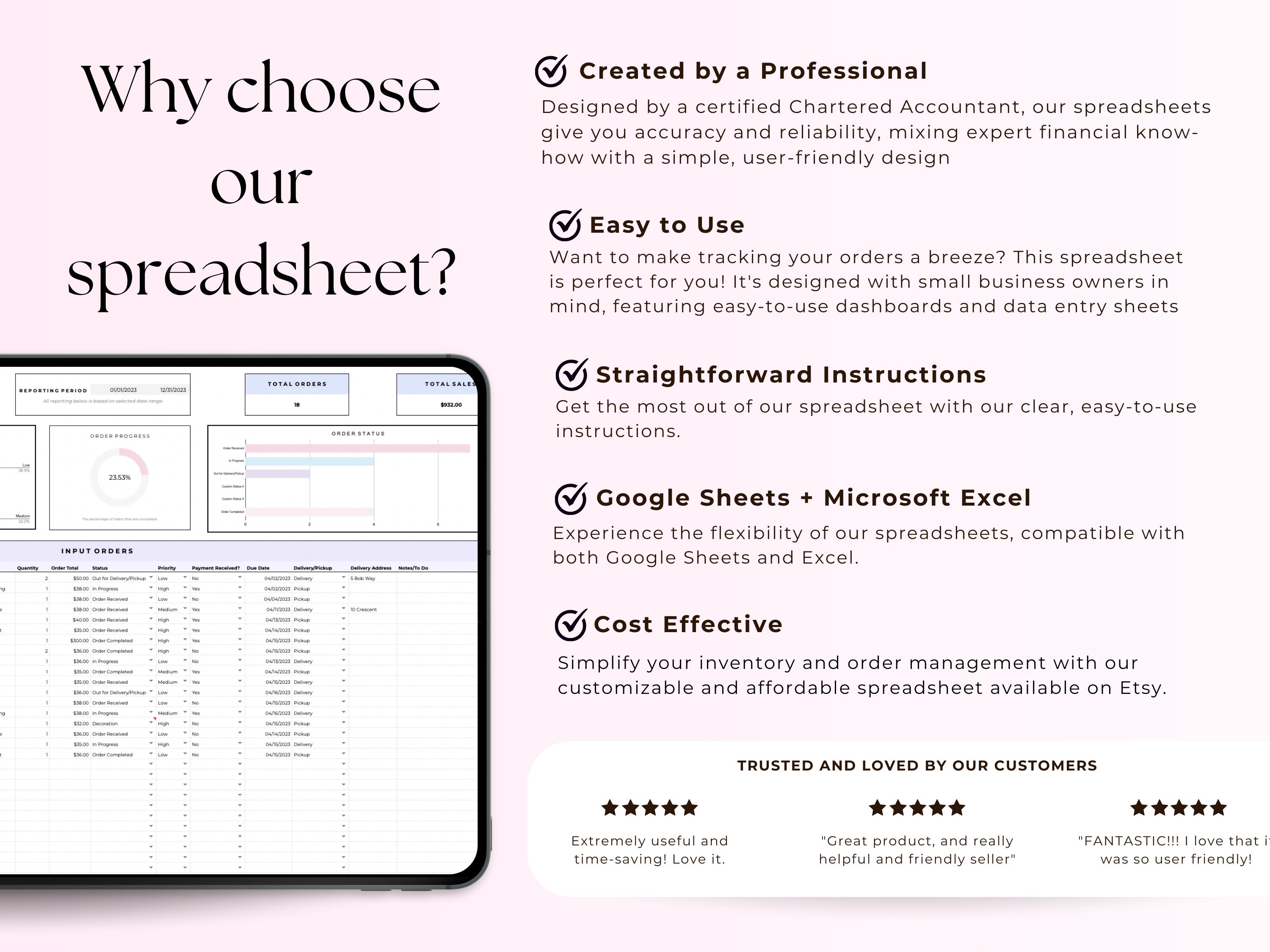 Order Tracker Spreadsheet, Home Baker Business Order Log Template ...
