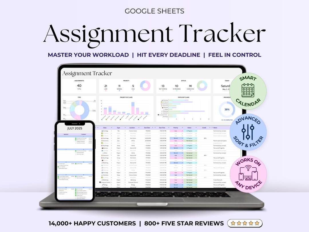 Assignment Tracker Spreadsheet Digital Student Planner Google Sheets ...