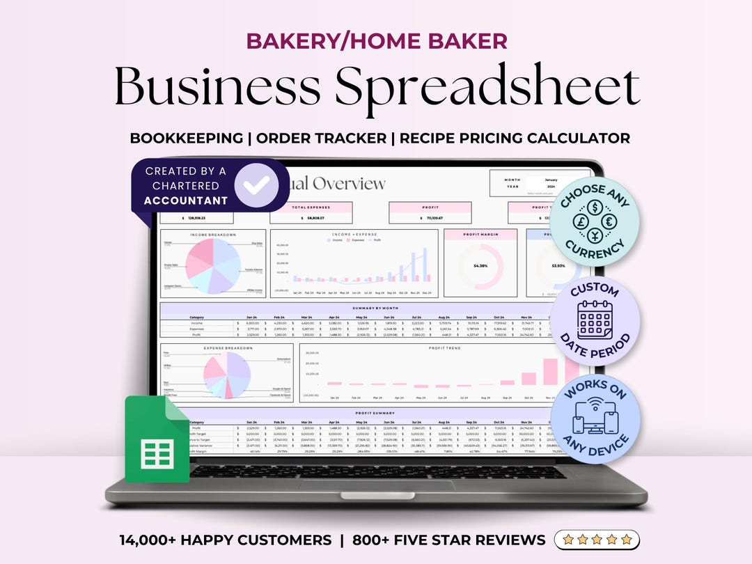 Home Baker Recipe Cost Pricing Calculator Bookkeeping Spreadsheet Excel ...