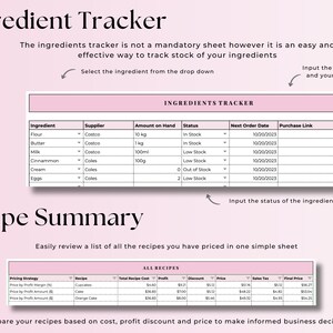 Recipe Cost and Pricing Calculator, Order Tracker Home Baker Business ...