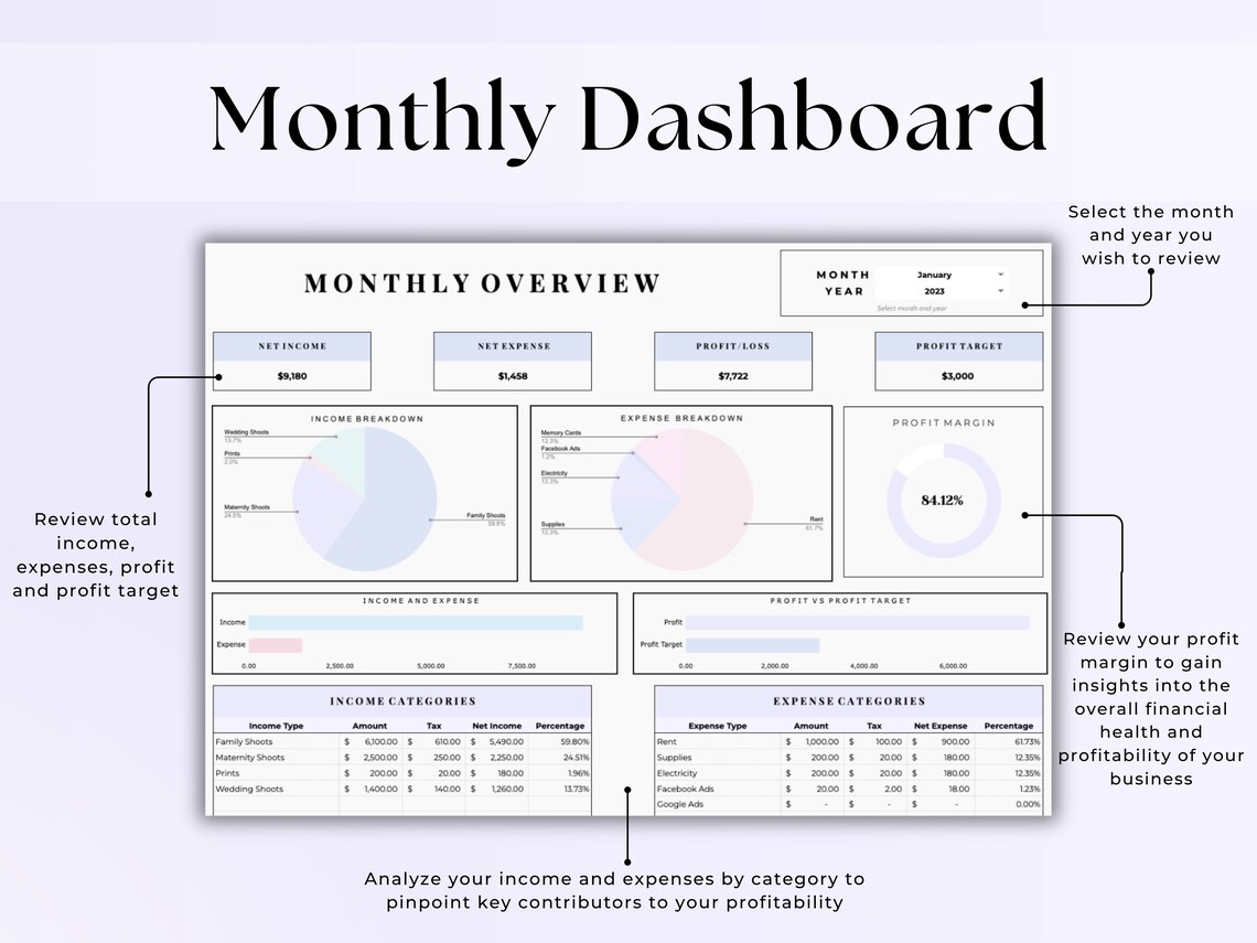 Easy Bookkeeping Spreadsheet Template for Photographer Videographer ...