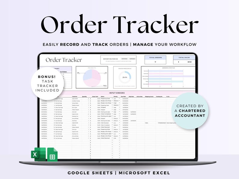 Order Tracker Spreadsheet, Small Business Order Manager Google Sheets ...