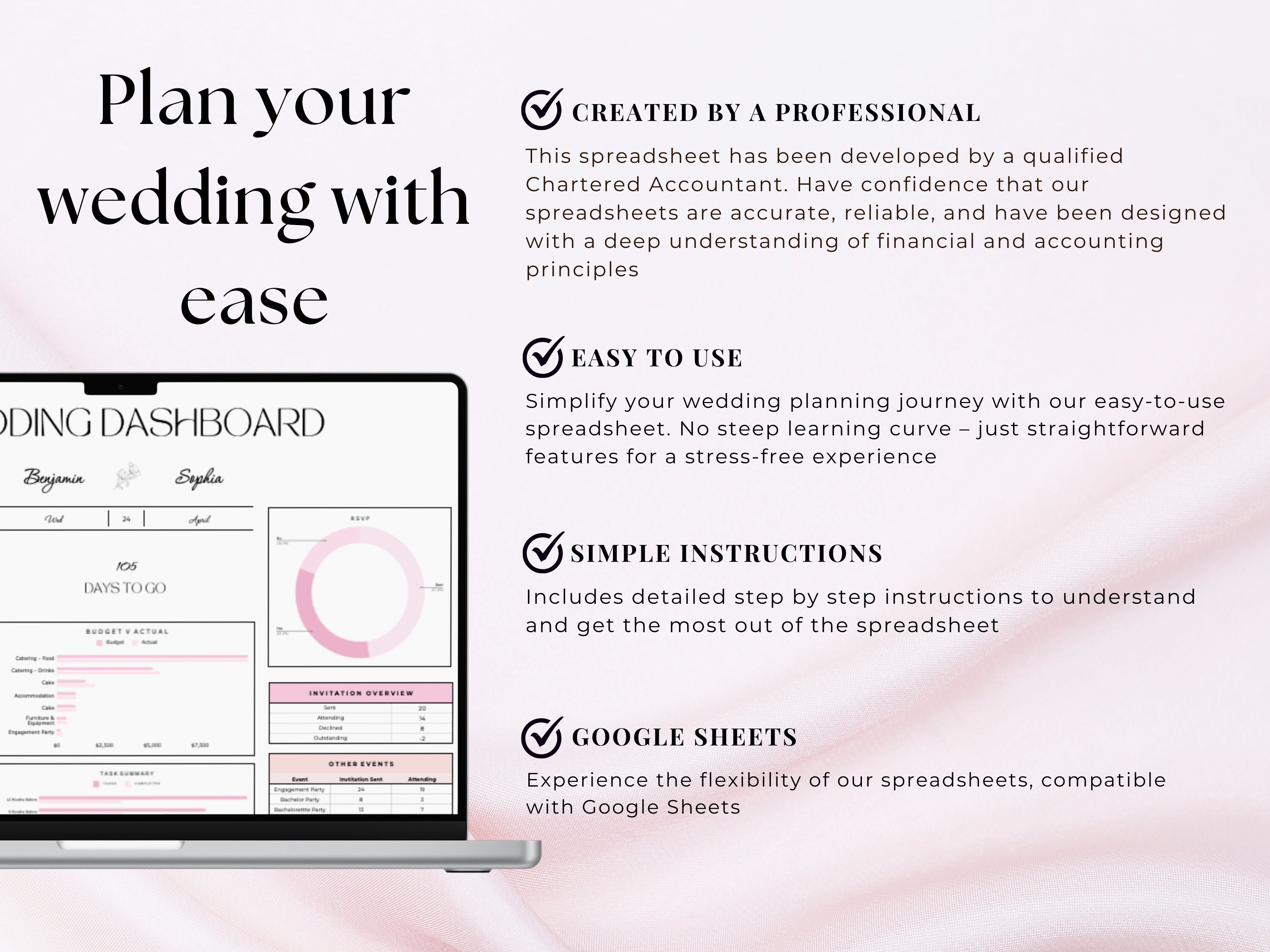 Minimalistic Easy Wedding Tracker Spreadsheet Planner Google Sheets ...