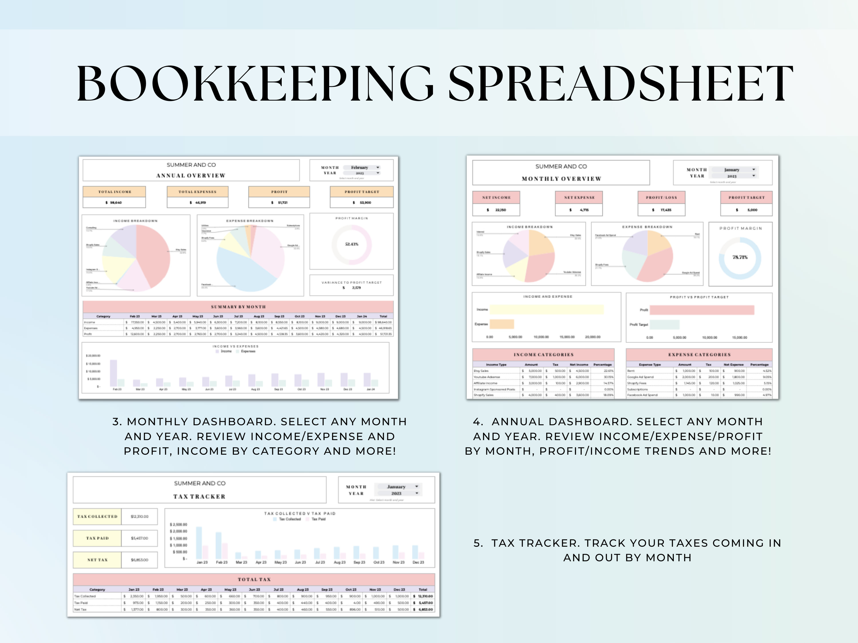 Easy Bookkeeping Spreadsheet Template Small Business, Product Pricing ...