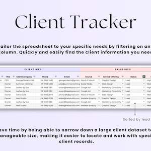 Client Tracker Spreadsheet, Customer Management Tool Google Sheets Excel, Small Business Digital ...