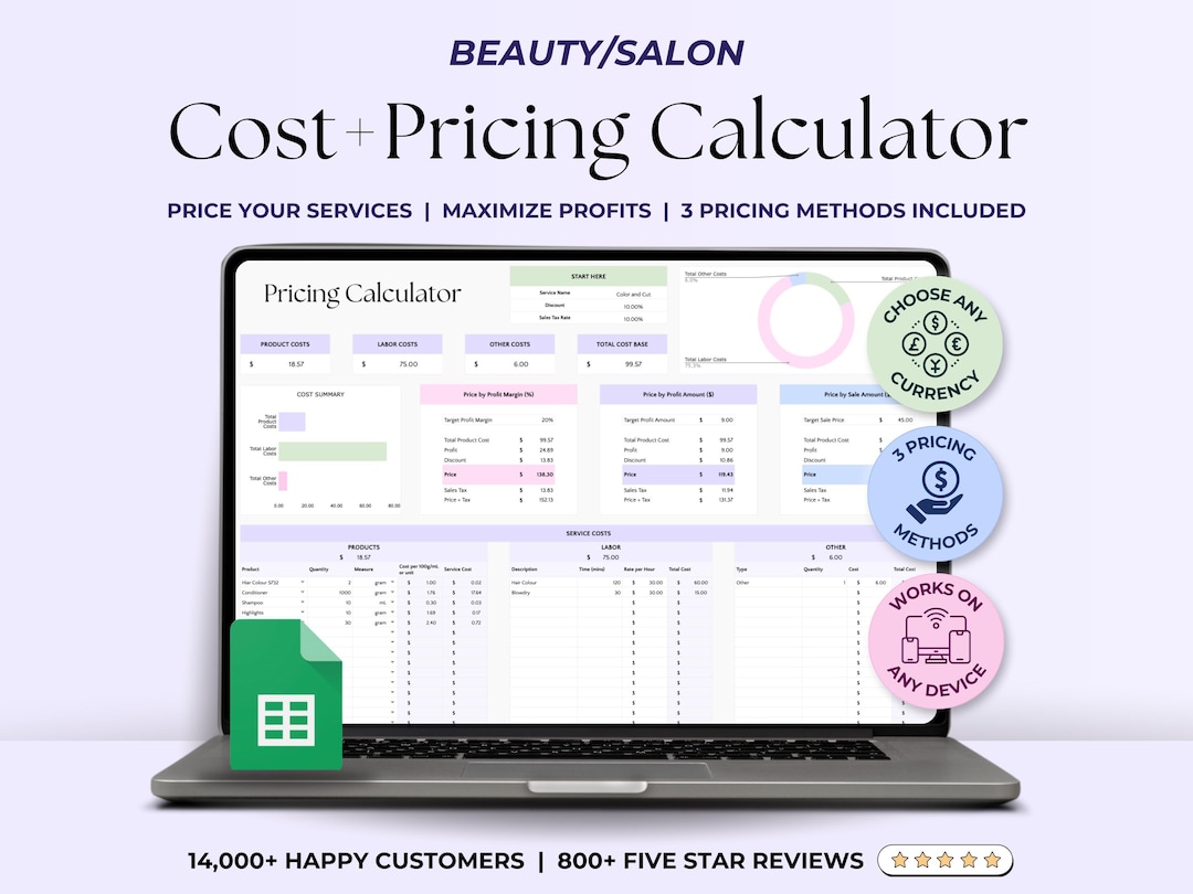 Cost Pricing Calculator for Beauty Business, Google Sheets Service ...