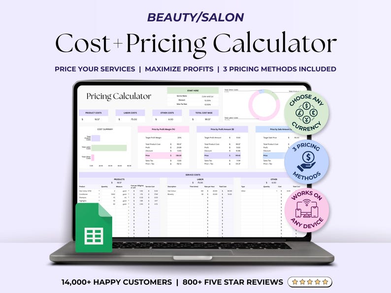 Cost Pricing Calculator for Beauty Business, Google Sheets Service ...