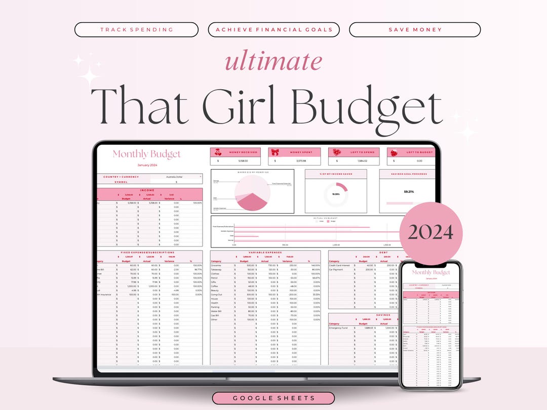 Excel Budget Planner Spreadsheet 2024 Monthly Budget for Google Sheets ...