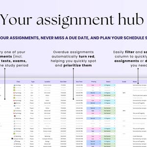 Assignment Tracker Spreadsheet Digital Student Planner Google Sheets ...
