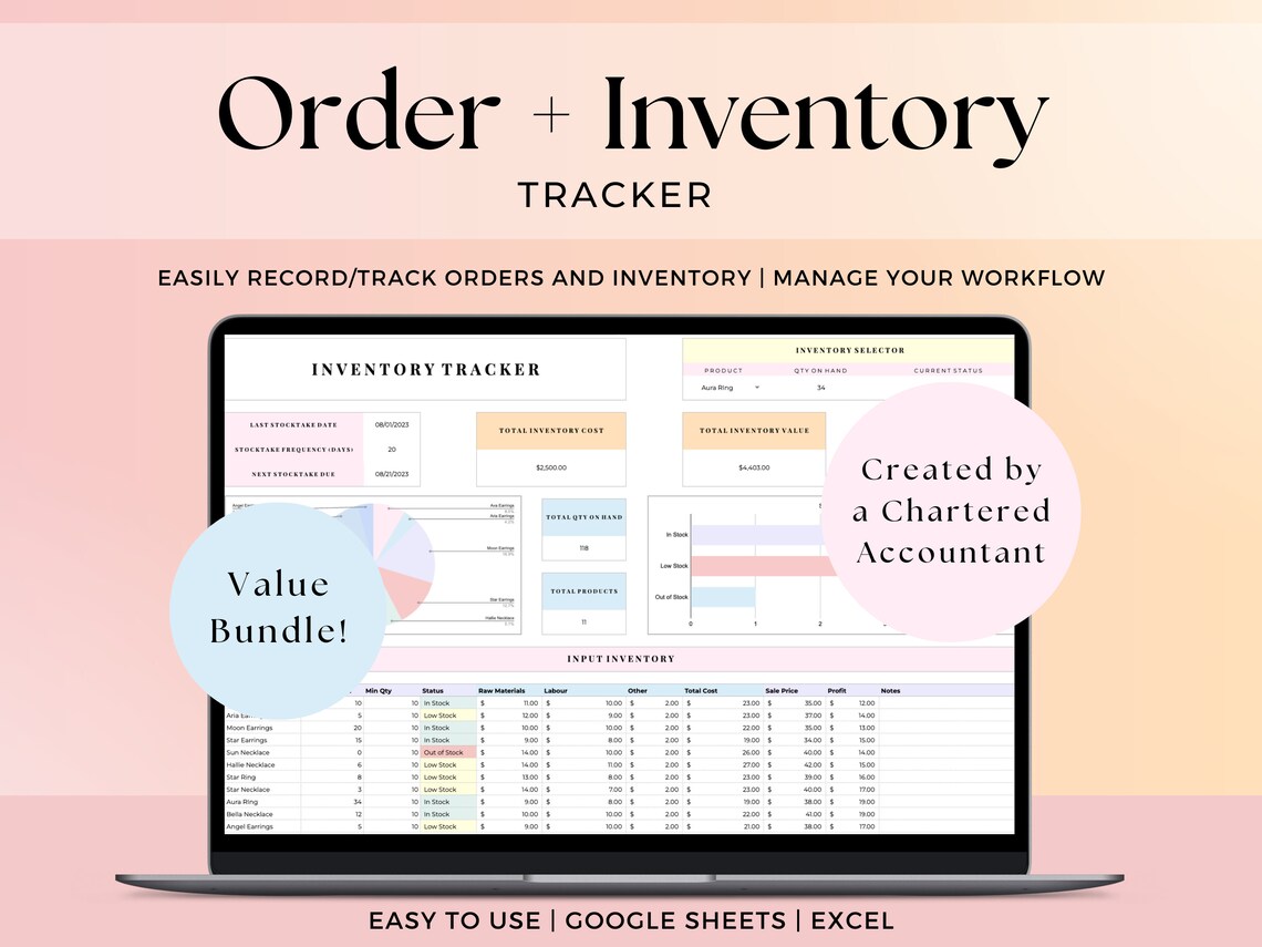 Inventory Order Tracker Spreadsheet, Product Tracking Template for ...