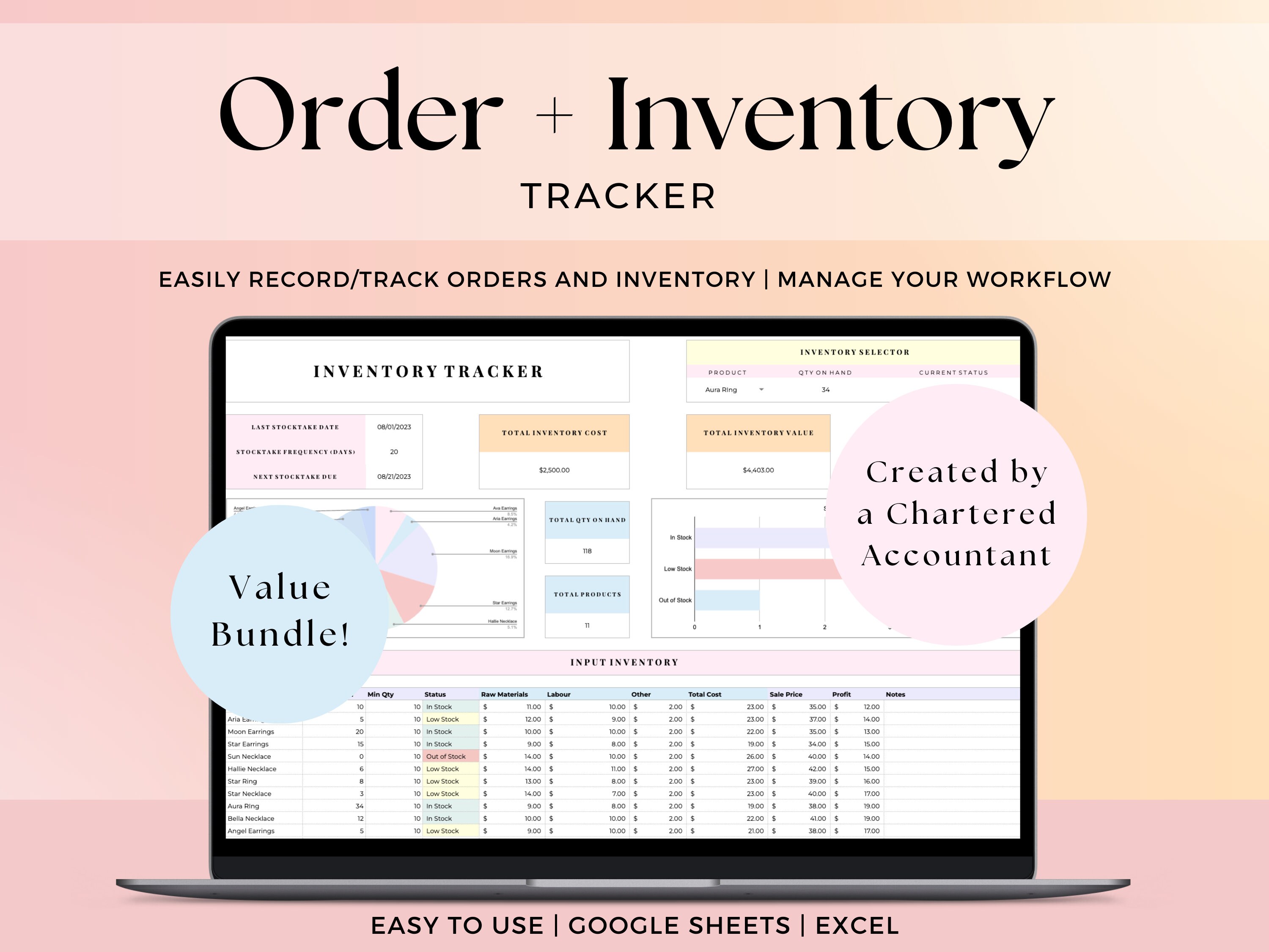 Inventory Order Tracker Spreadsheet, Product Tracking Template for ...