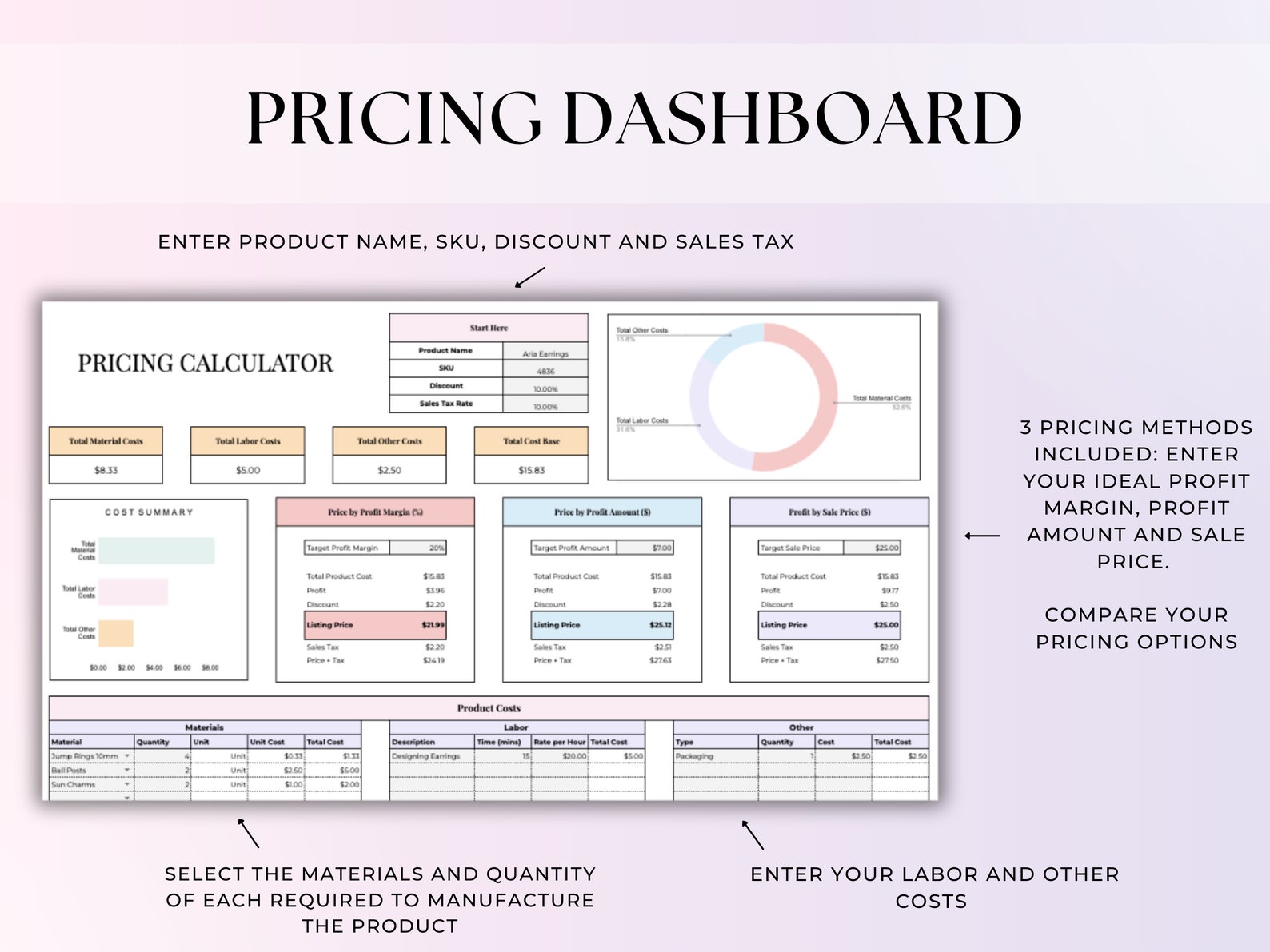 Easy Product Pricing Calculator Template for Small Business, Profit ...