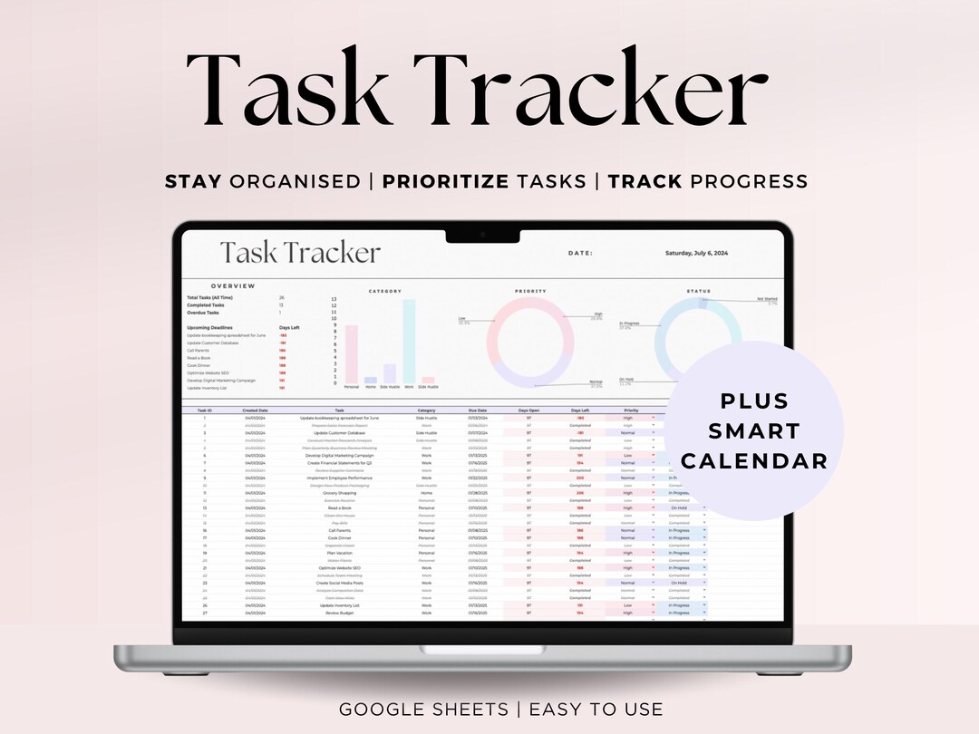 Task Tracker Spreadsheet Template, Task Management Google Sheets, To-do ...