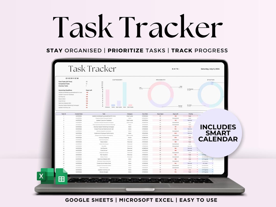 Task Tracker Spreadsheet Template, Task Management Google Sheets, To-do ...