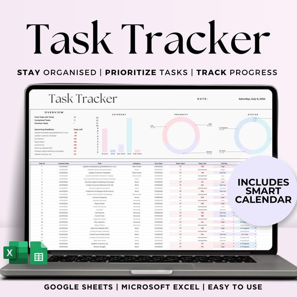 Task Tracker Spreadsheet Template, Task Management Google Sheets, To-do ...