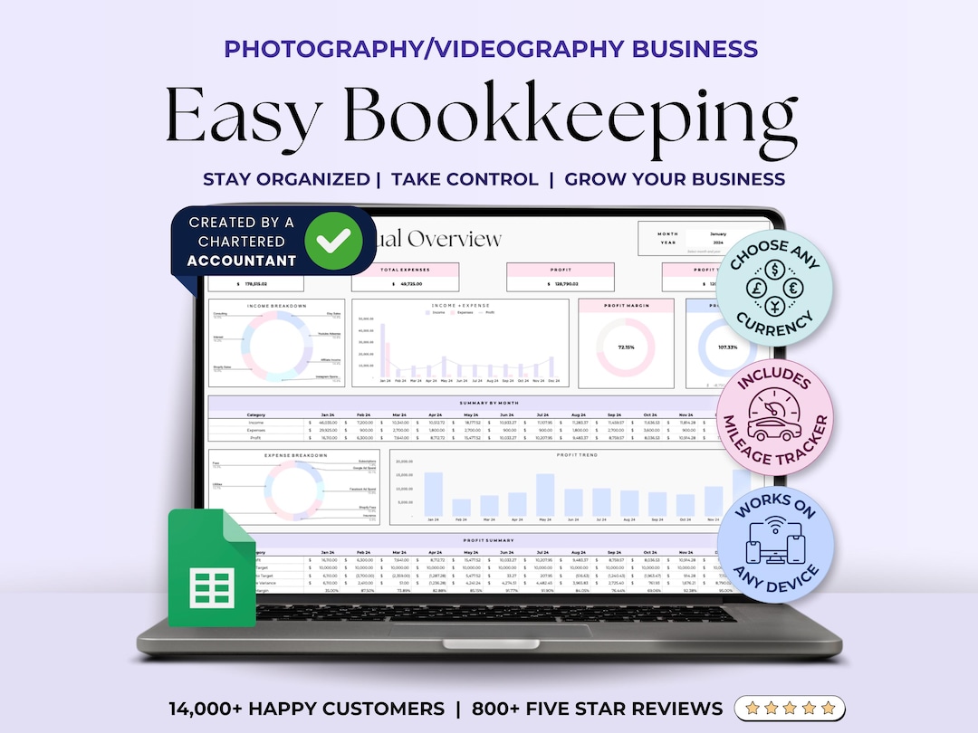 Easy Bookkeeping Spreadsheet Template for Photographer Videographer ...