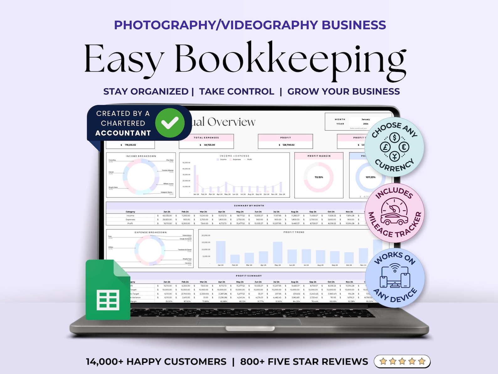 Easy Bookkeeping Spreadsheet Template for Photographer Videographer ...
