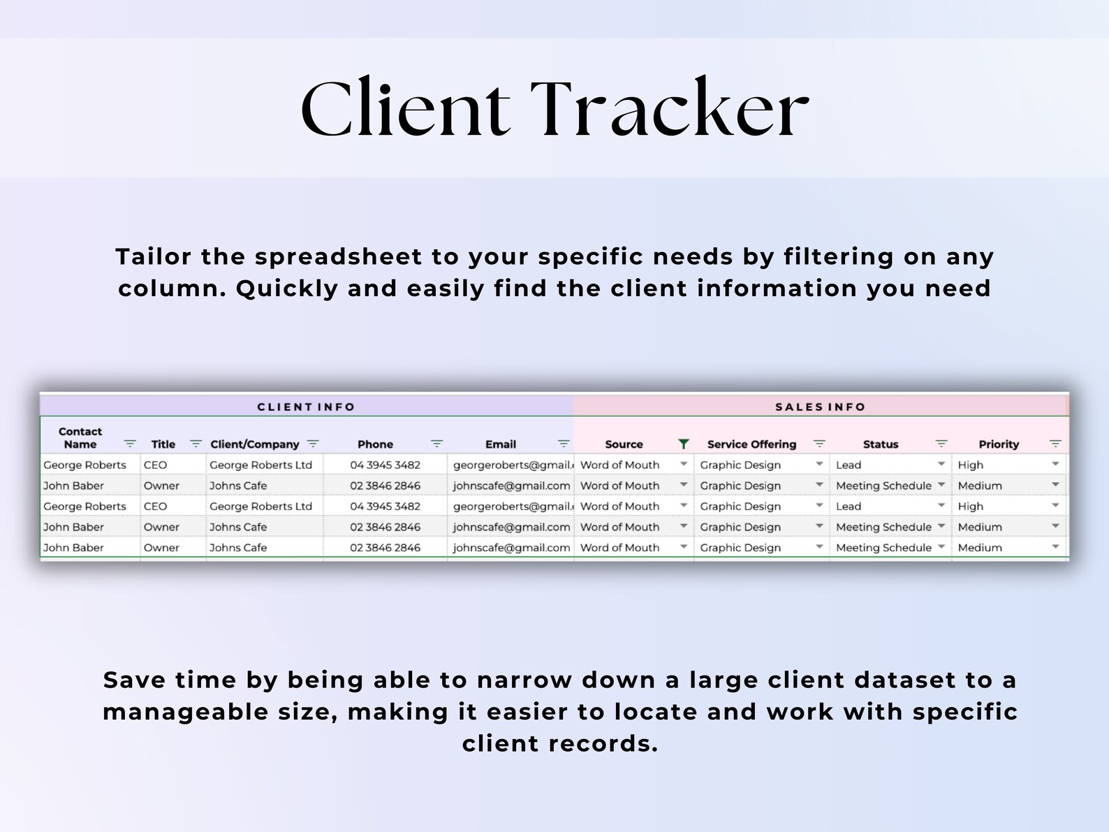 Client Tracker Spreadsheet, Customer Management Tool Google Sheets ...