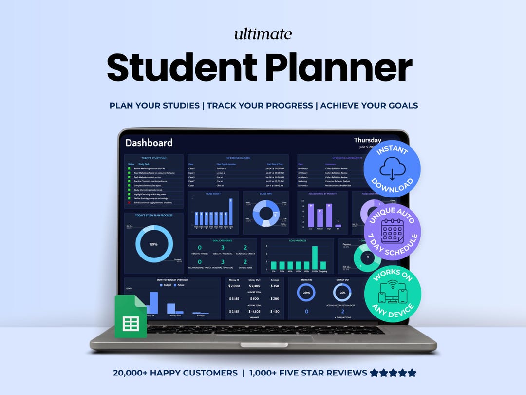 Student Planner Spreadsheet Academic College Assignment Tracker Google ...