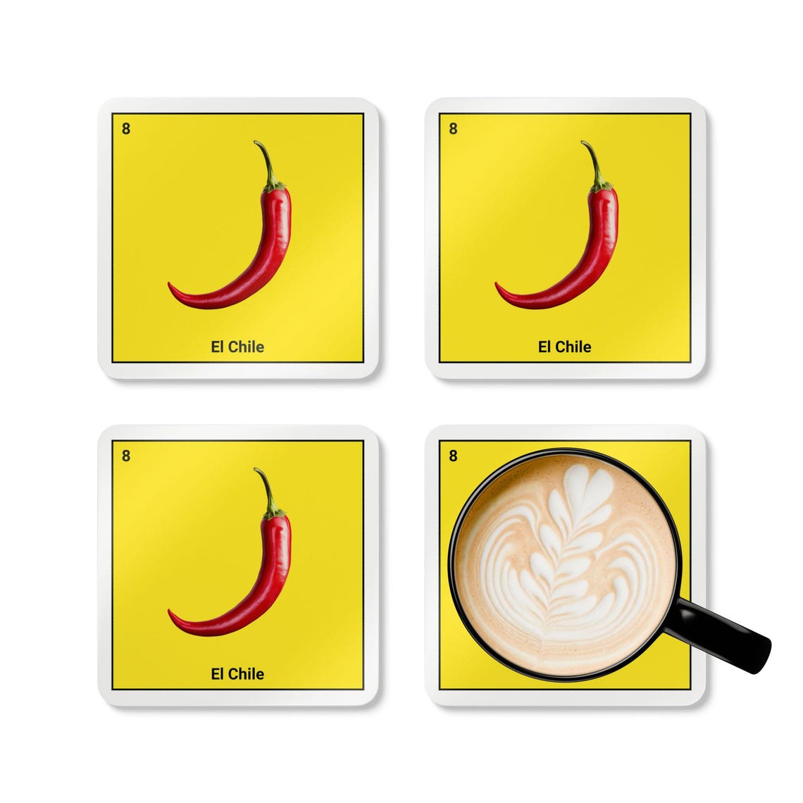 El Chile Coaster Set,chili Pepper Print,colorful Coasters,lottery ...